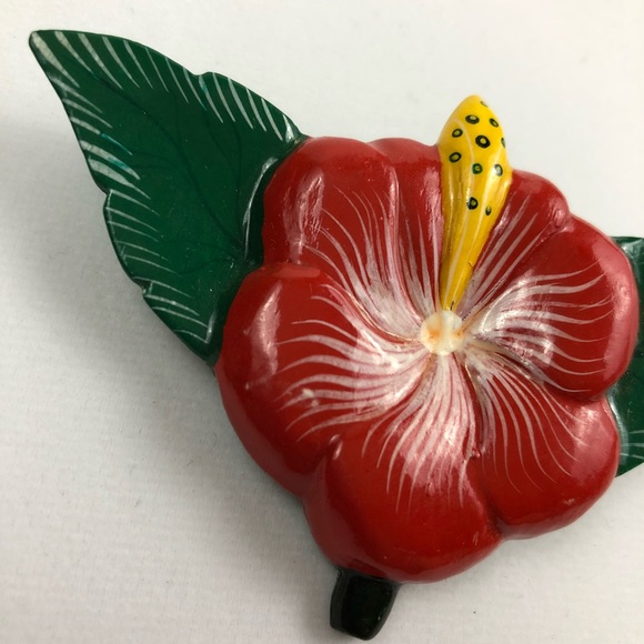 Vintage | Jewelry | Vintage Red Hibiscus Flower Pin | Poshmark